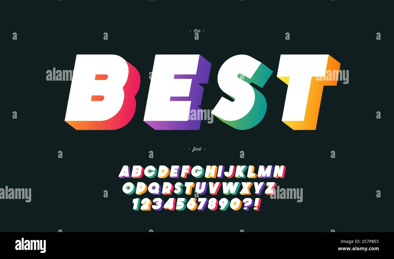 Vector best font 3d bold color style for banner, infographics, motion ...