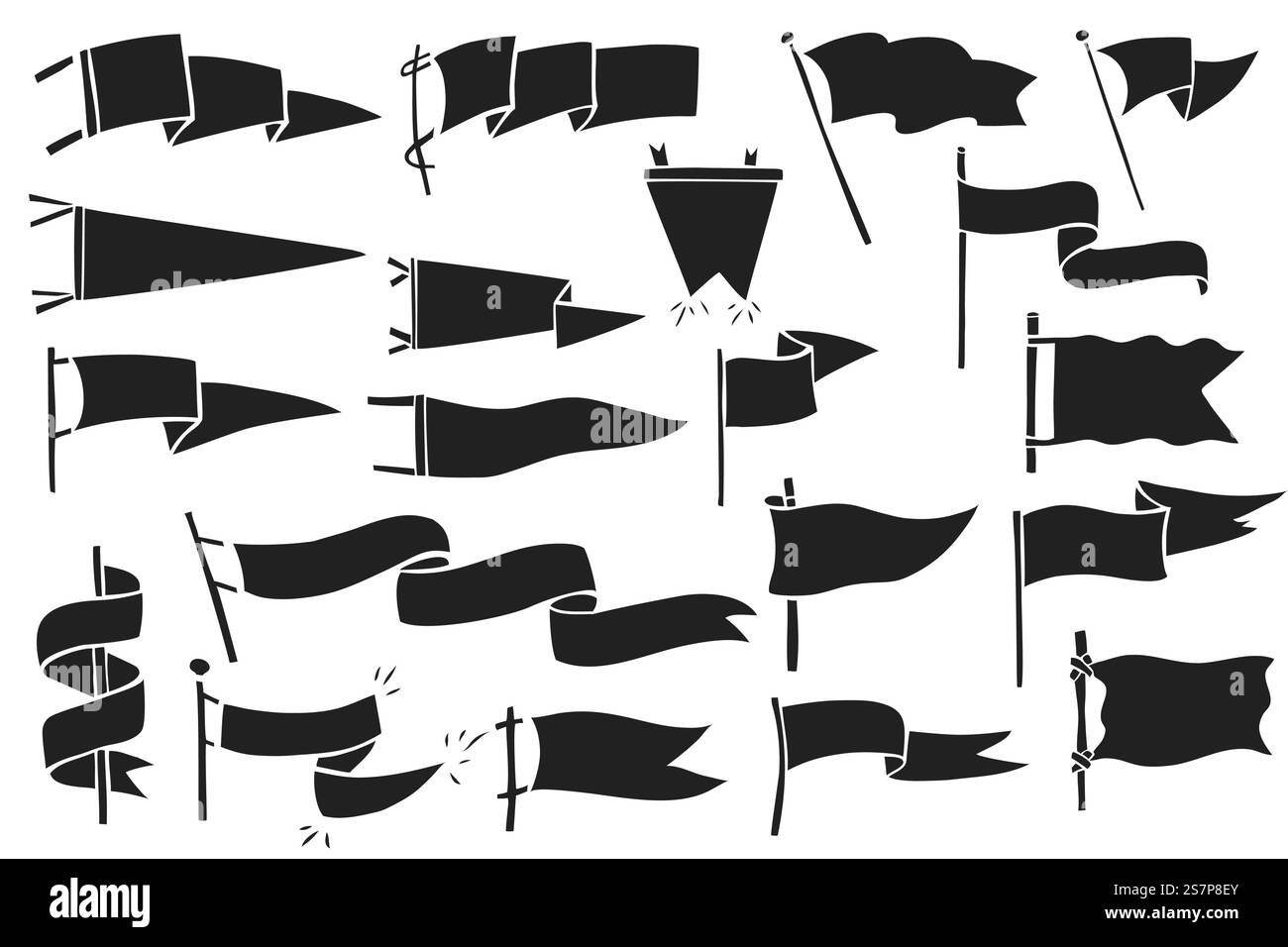 Hand drawn flags. Monochrome labels or wanderlust style pennants. Hand ...