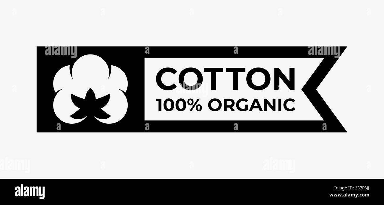 Cotton organic icon tag, 100% natural fabric vector logo label, cotton ...
