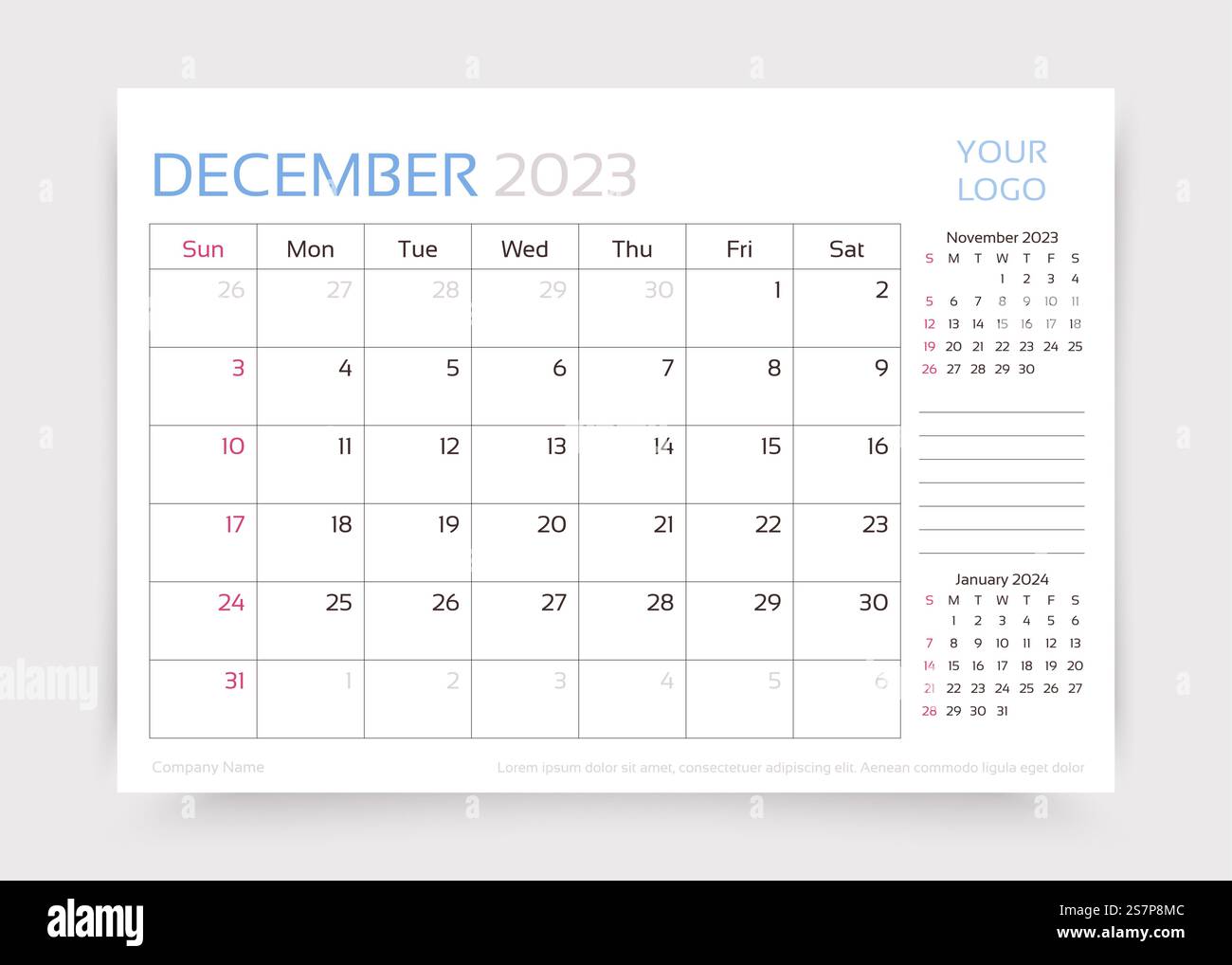 December 2023 year calendar. Planner calender template. Week starts ...