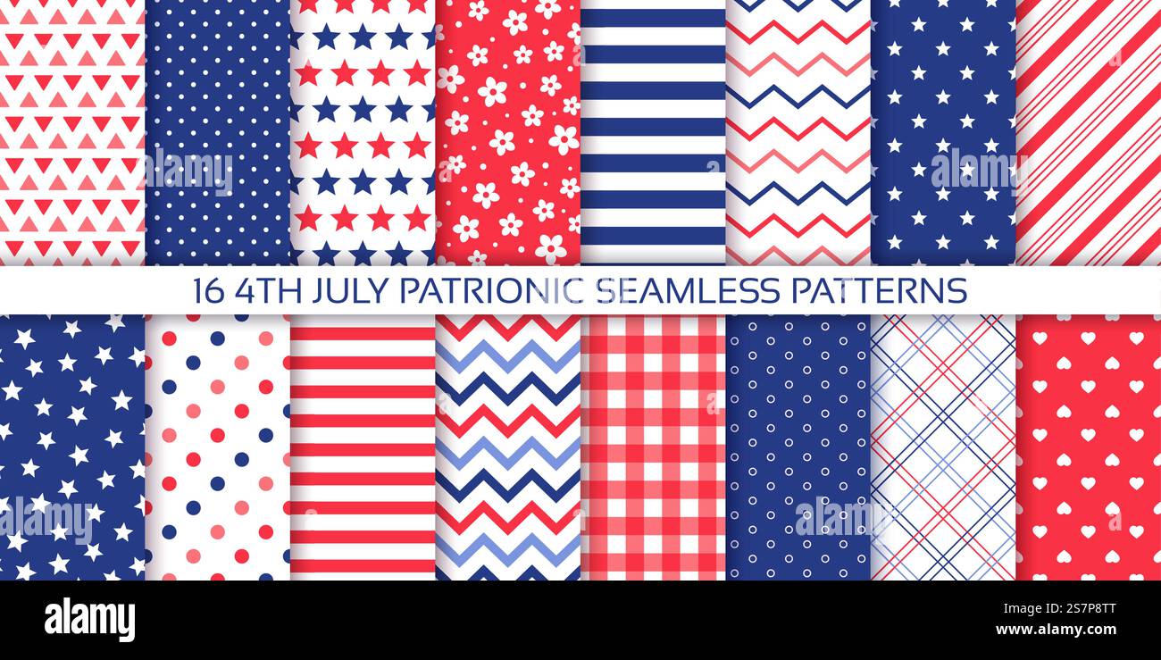 4th July seamless background. American patriotic patterns with stars ...