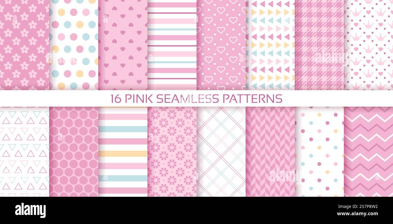 Pink seamless pattern. Scrapbook background. Set baby girl textures ...