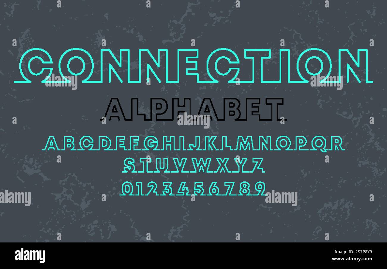 Connection alphabet template. Set of letters and numbers line design ...