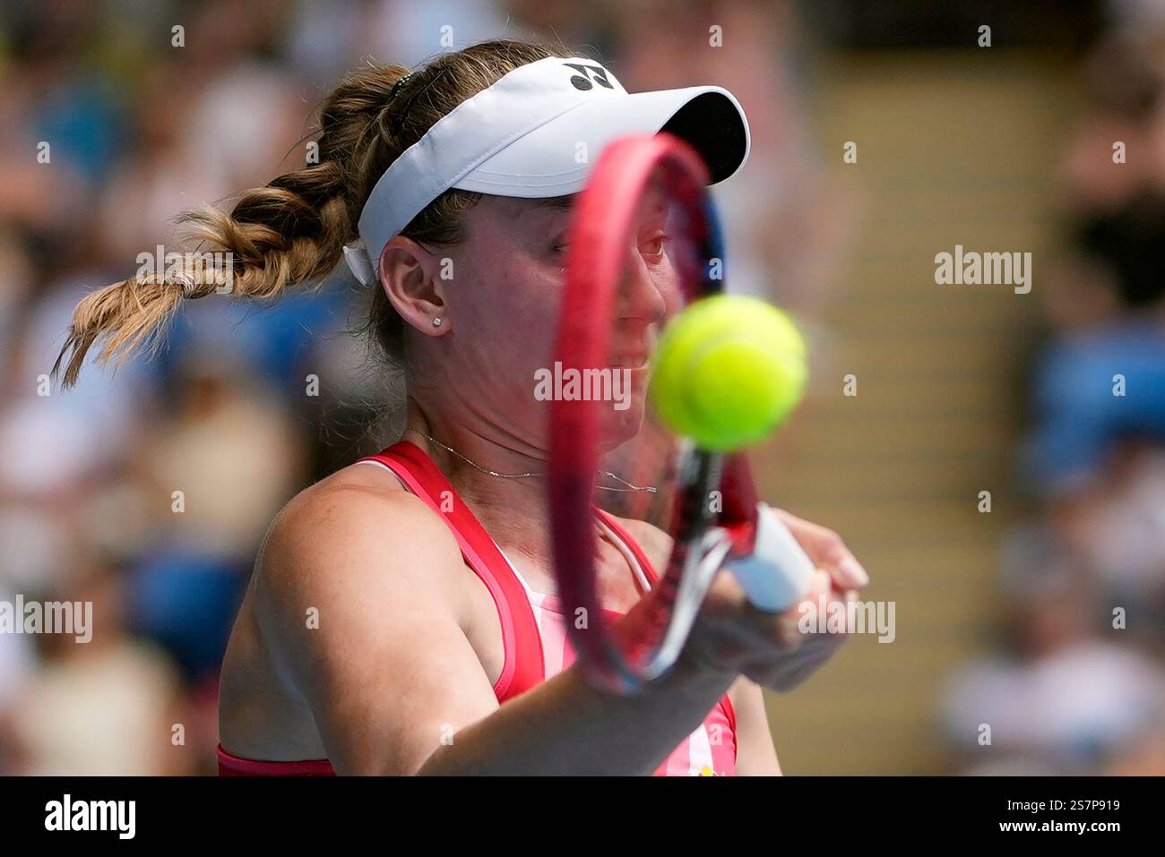 Elena Rybakina of Kazakhstan plays a forehand return to Madison Keys of ...