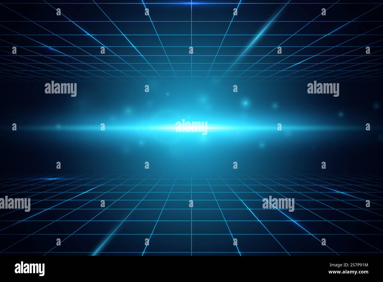 Perspective grid background. Wireframe landscape. Blue grid with ...