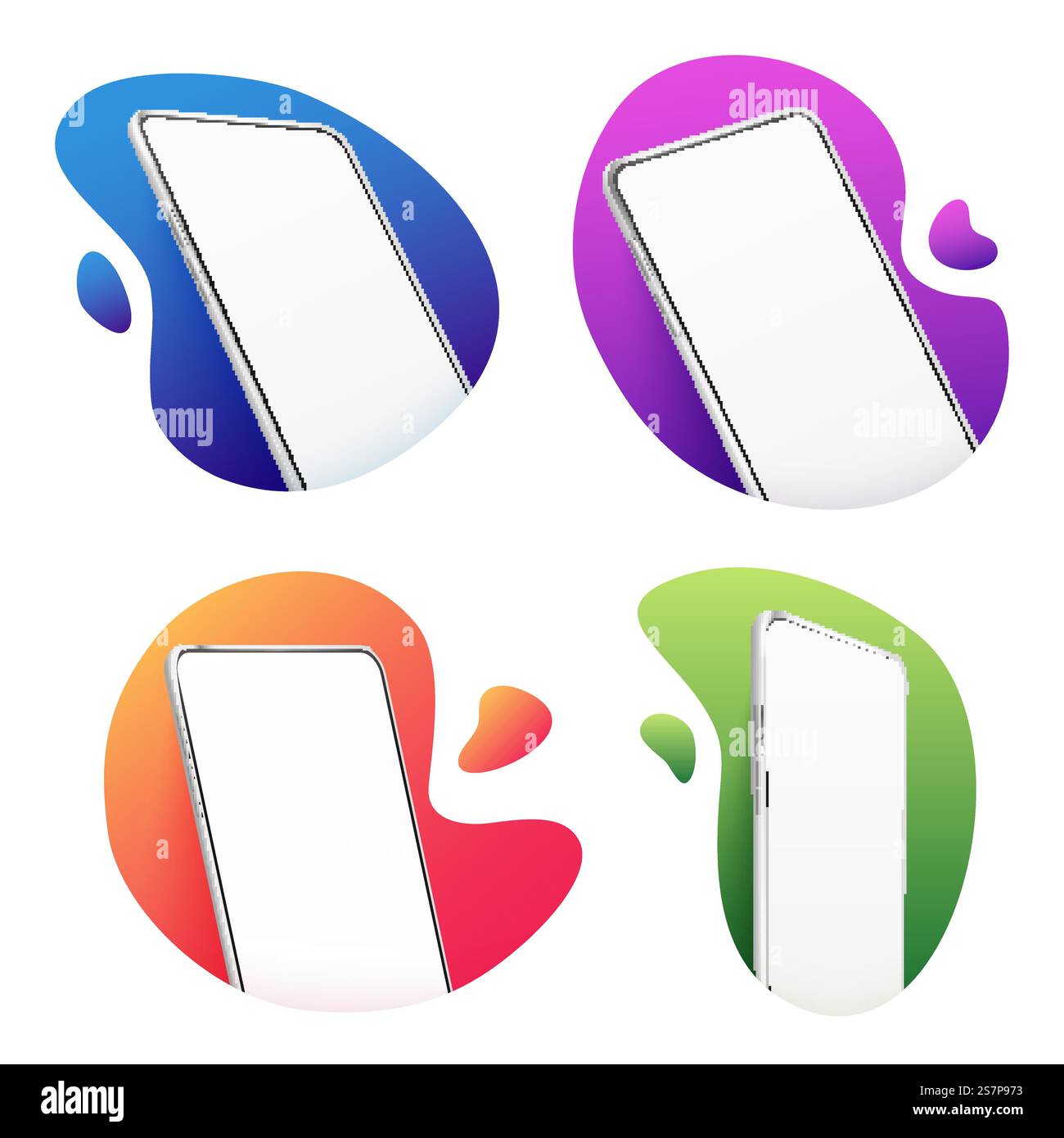 Realistic smartphone mockups. 3d mobile phones with blank white screen ...
