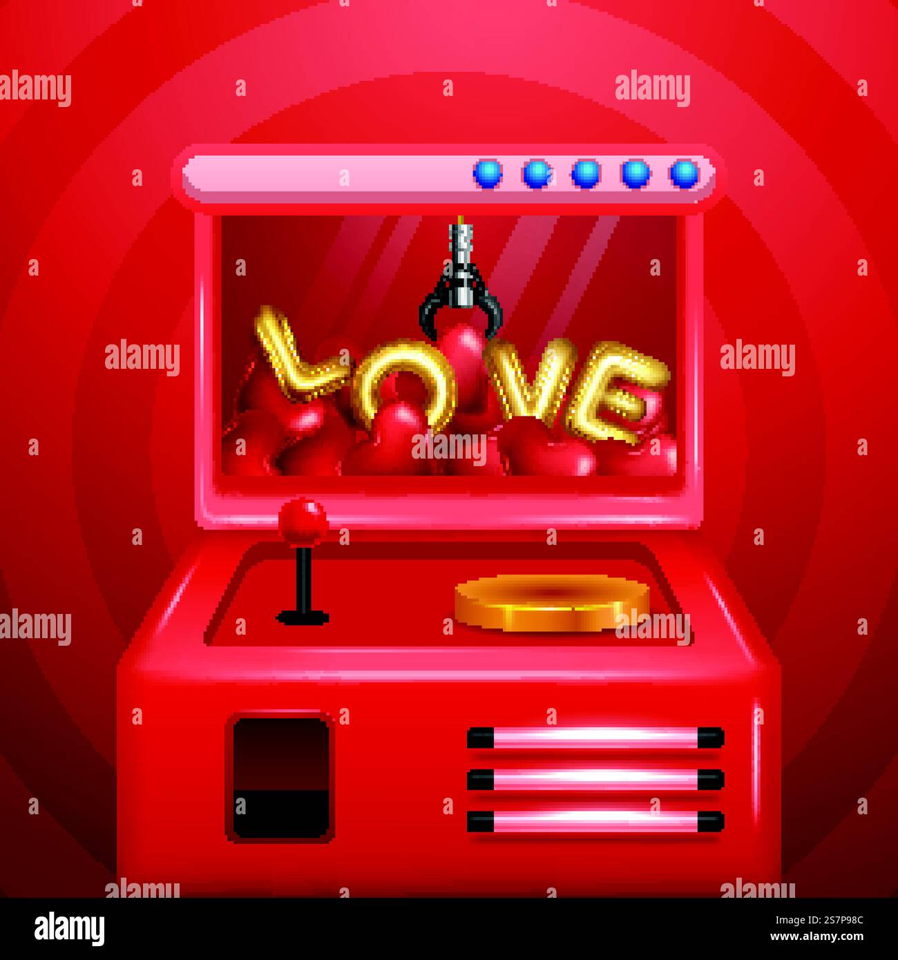 hearts with claw machine crane drawing on red background Stock Vector ...
