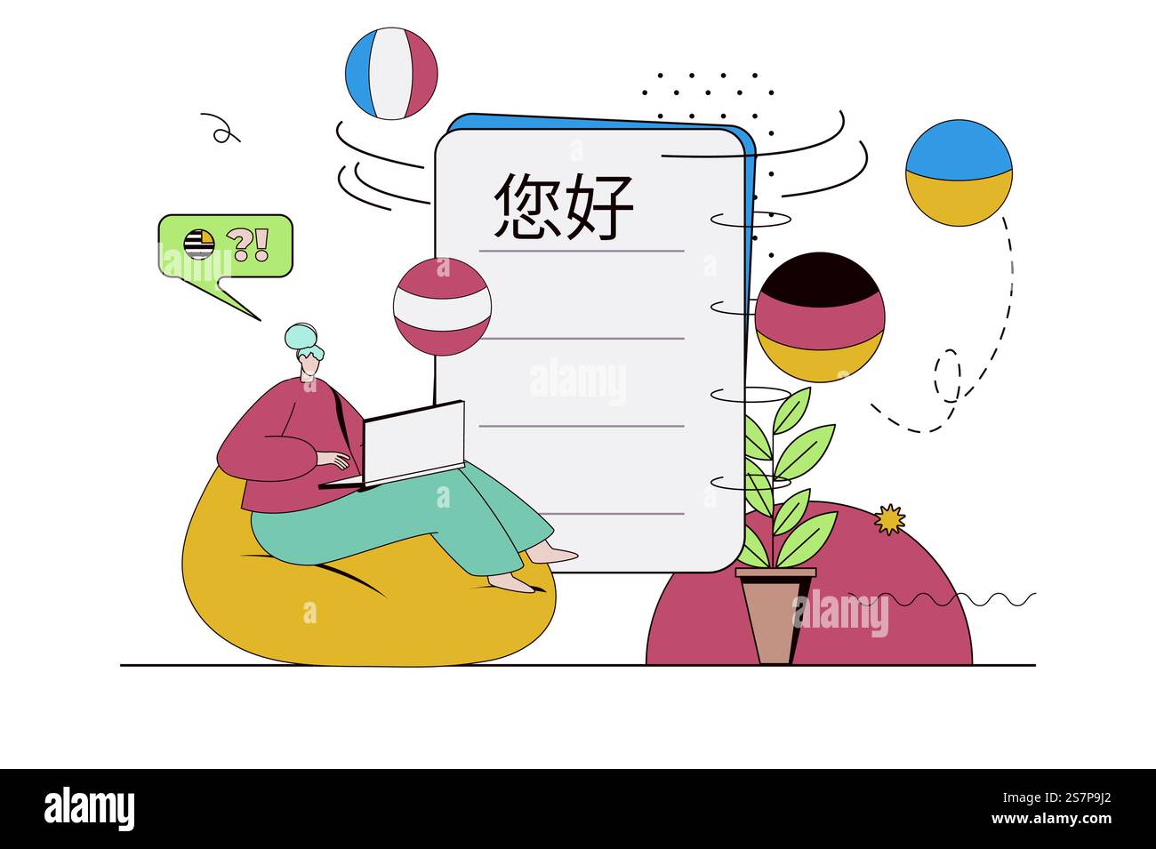 Language courses concept with character situation in flat design. Woman ...