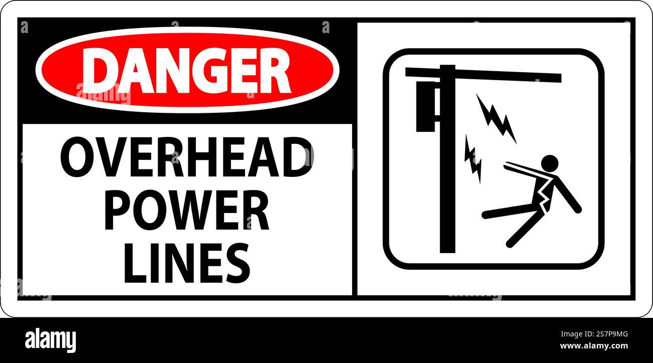 Danger Sign Overhead Power Lines Stock Vector Image & Art - Alamy