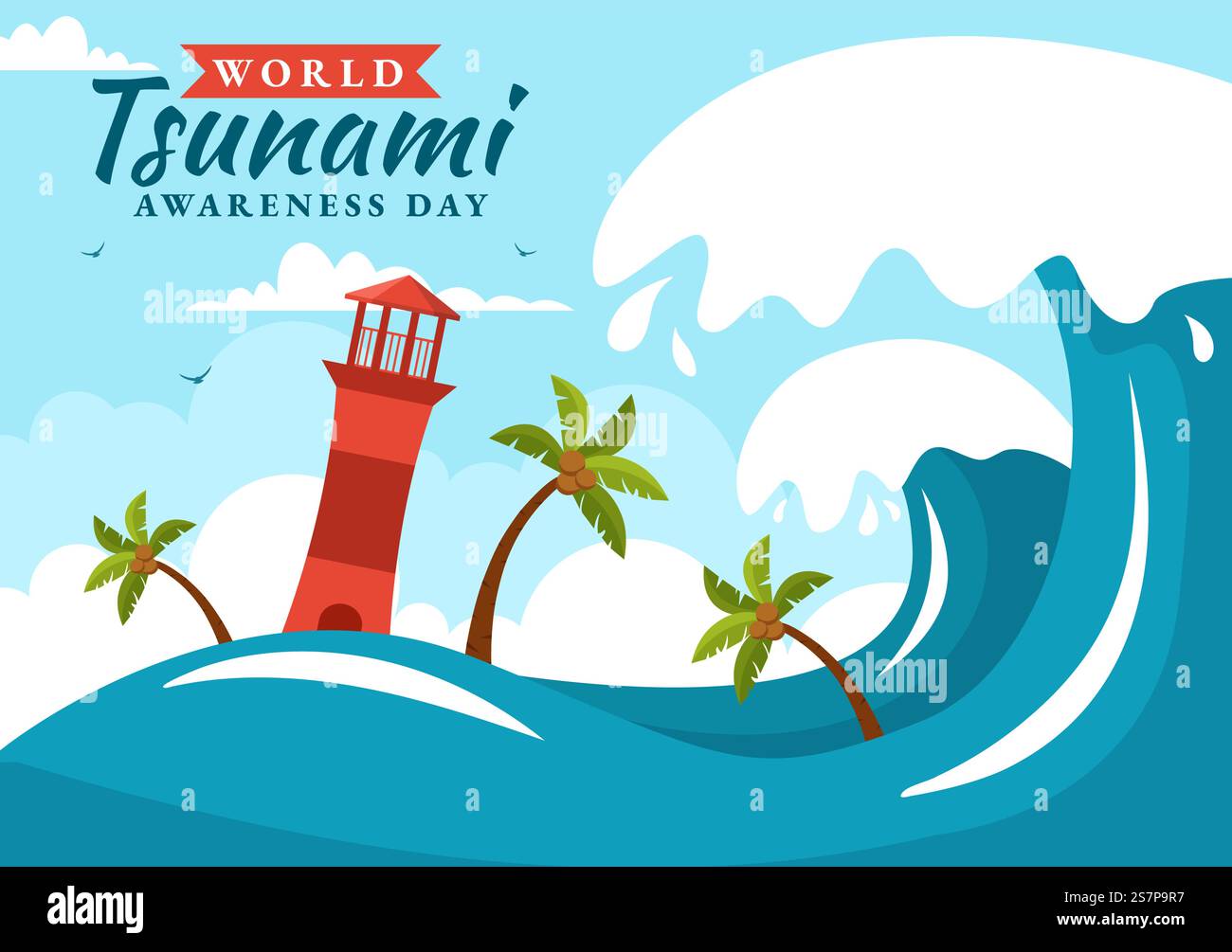 World Tsunami Awareness Day Vector Illustration on 5 November with Waves Hitting Houses and ...