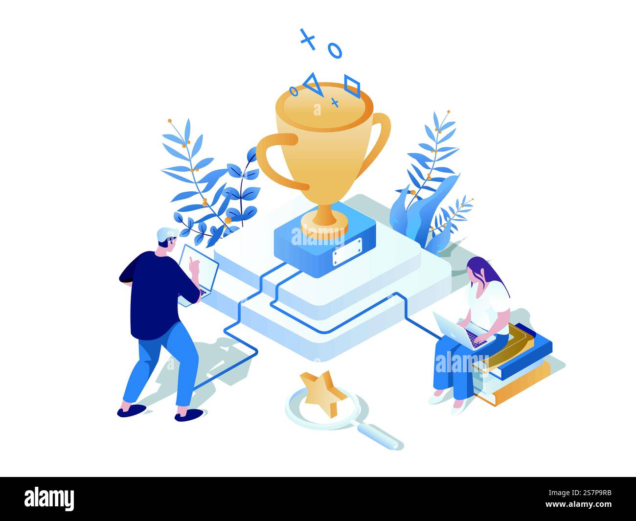 Gamification in learning concept 3d isometric web scene. People ...