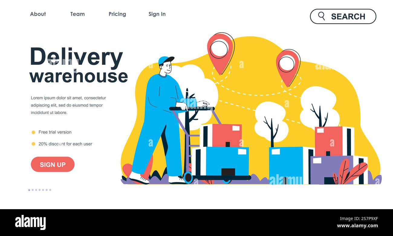 Delivery warehouse concept for landing page template. Man work as ...