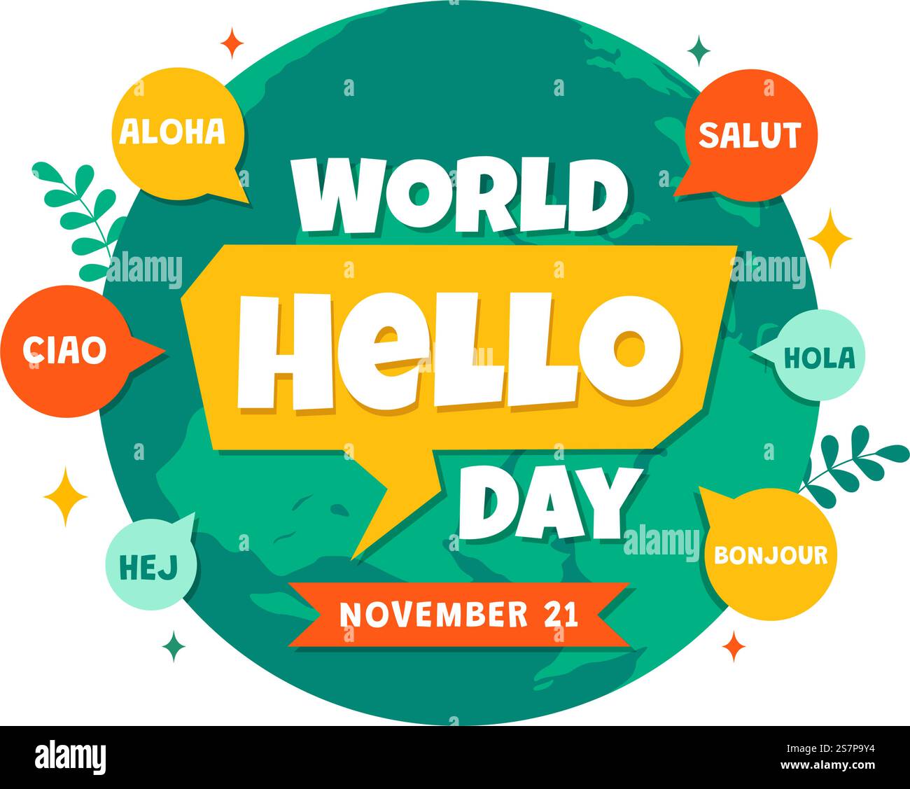 World Hello Day Vector Illustration on November 21 of Speech Bubbles ...