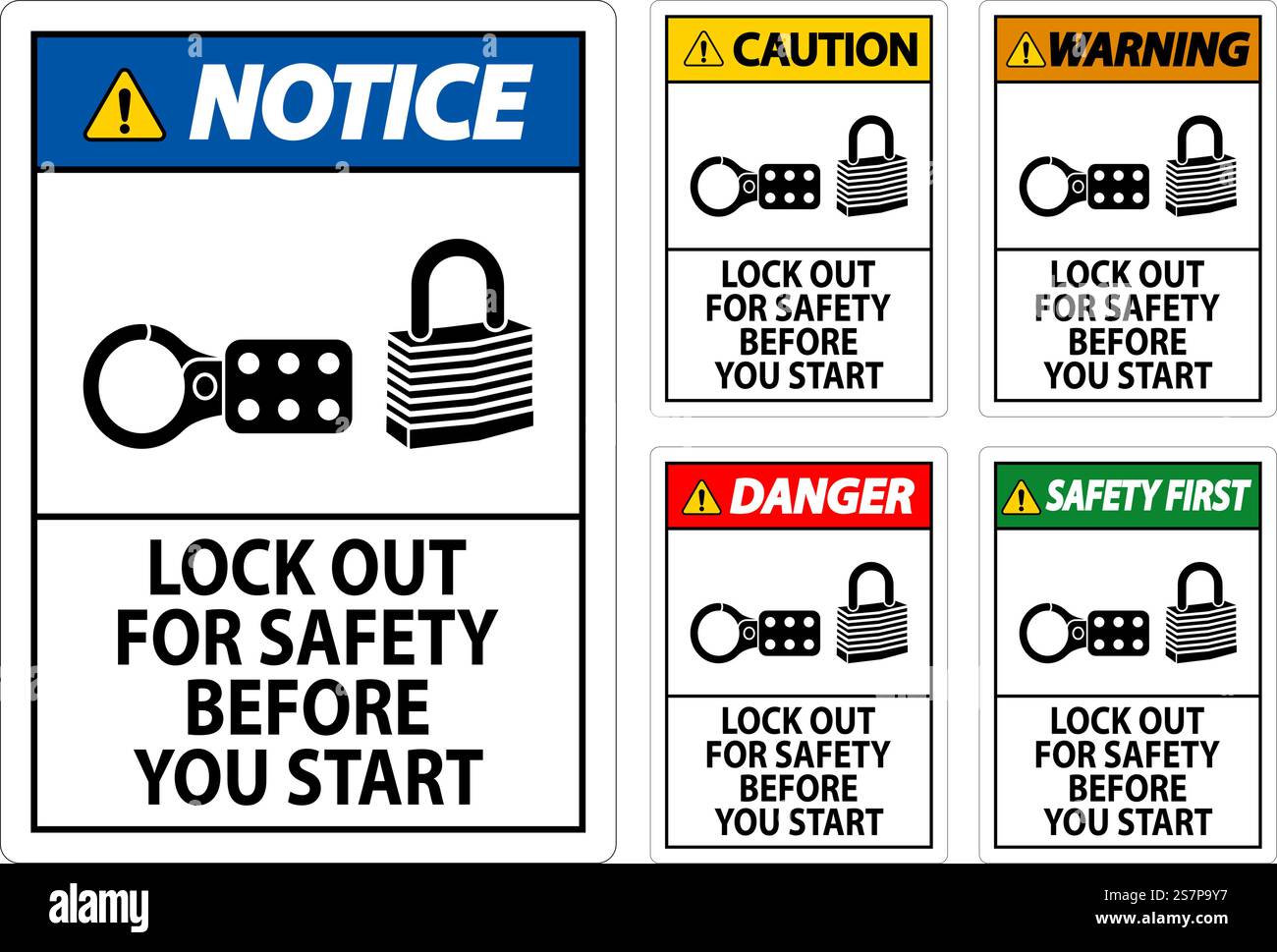Caution Sign, Lock Out For Safety Before You Start Stock Vector Image ...