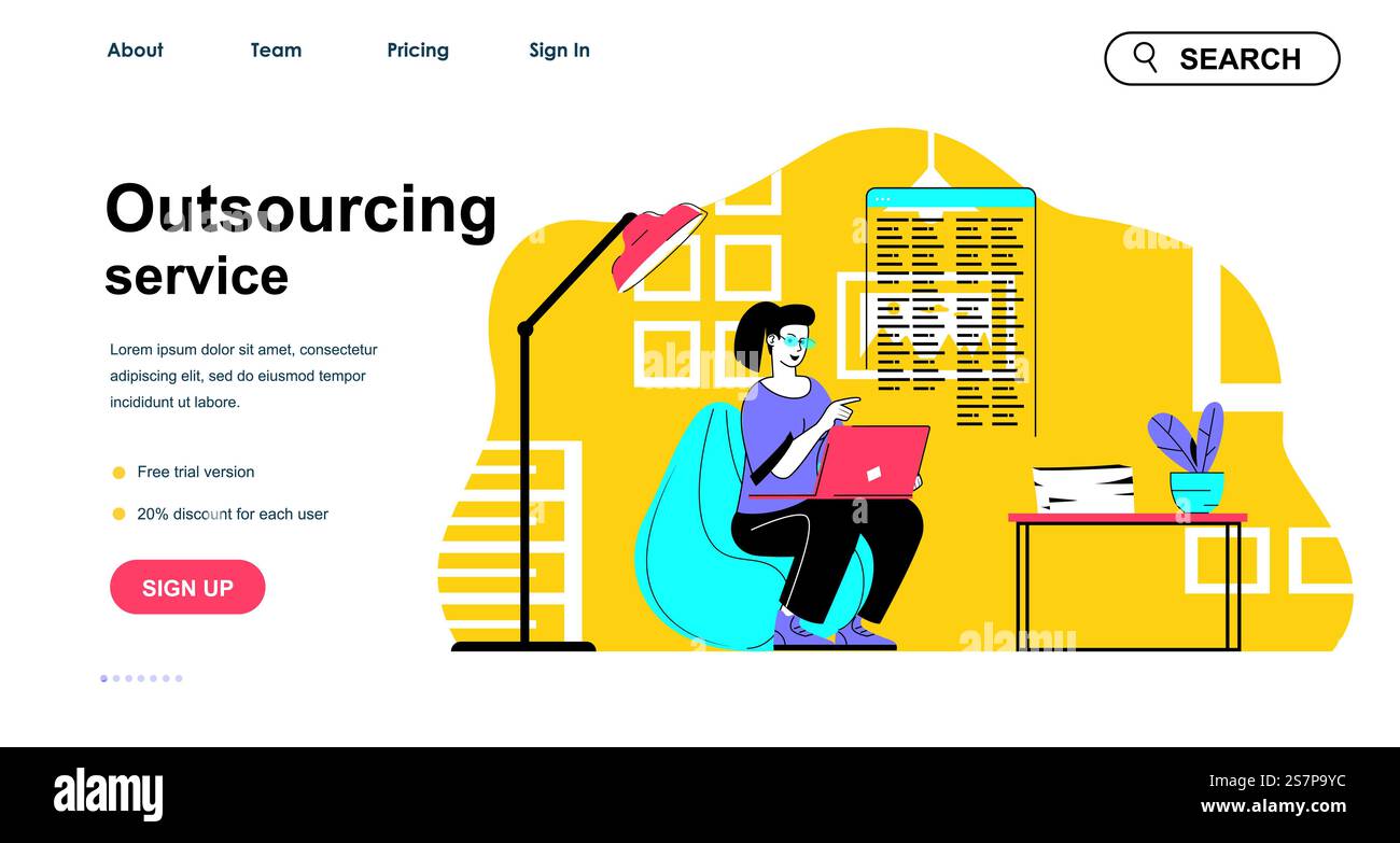 Outsourcing service concept for landing page template. Woman employee ...