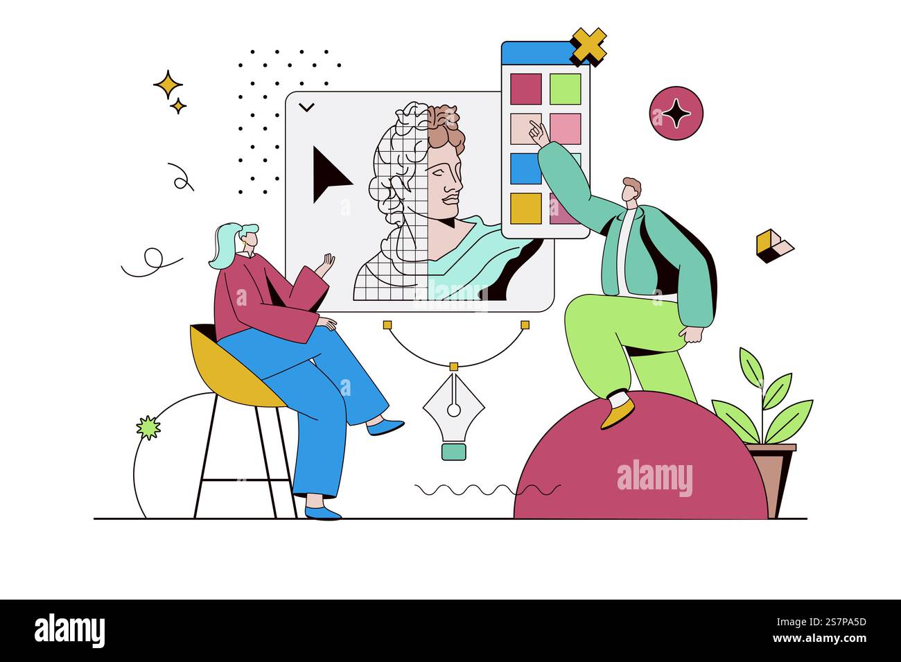 Designer agency concept with character situation in flat design. Man ...