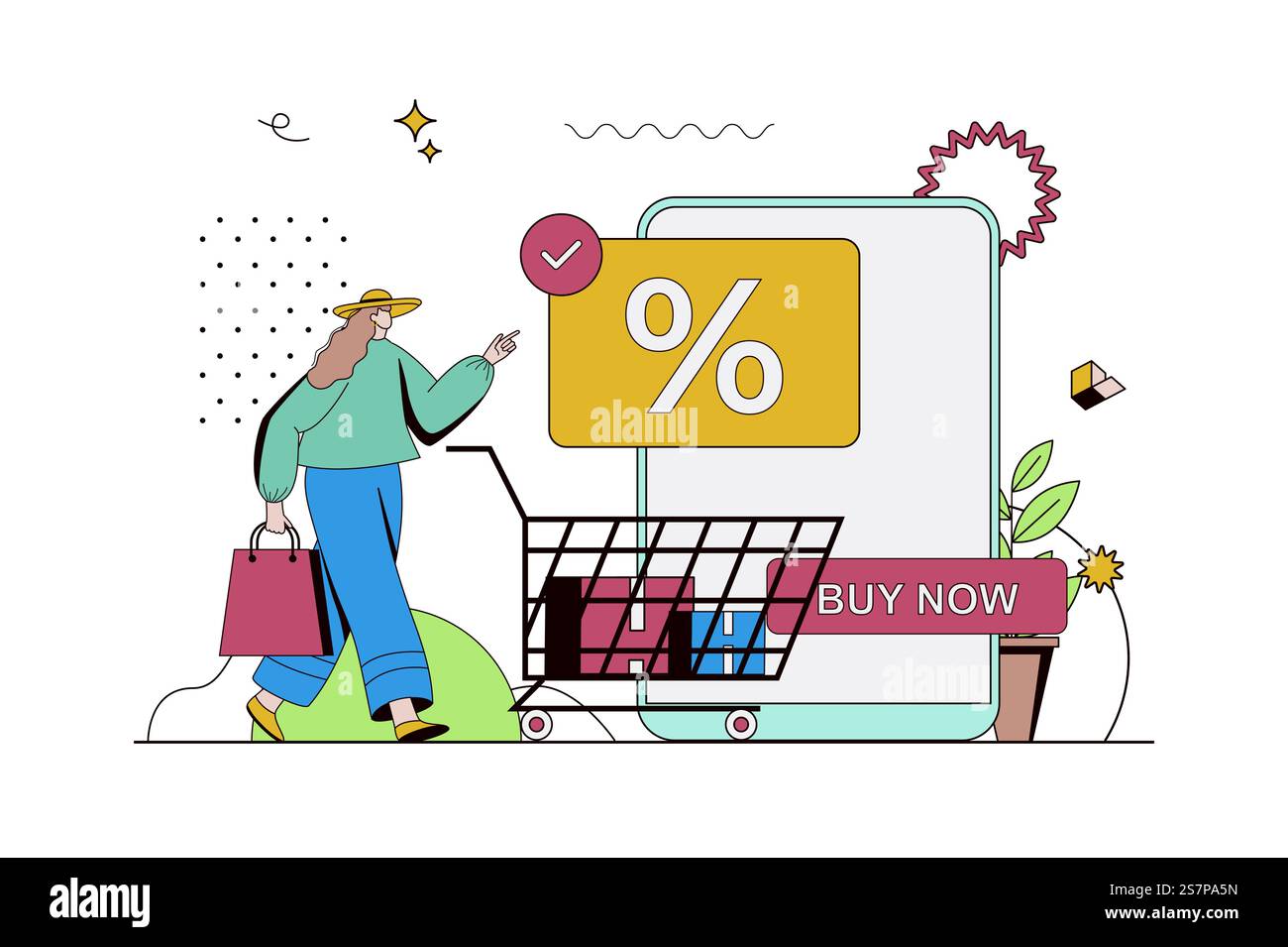 Commerce concept with character situation in flat design. Woman making ...