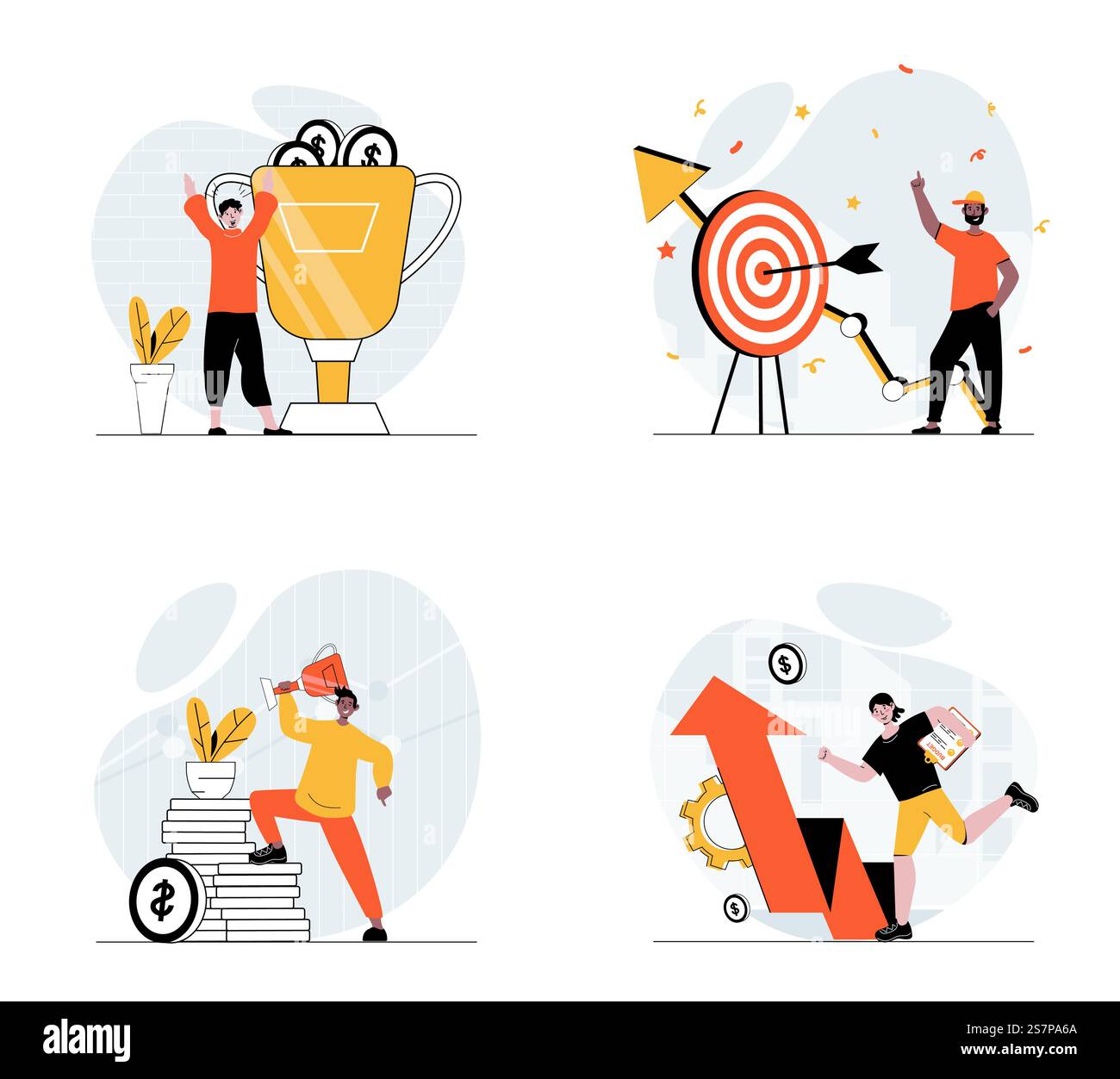 Business success concept with character set. Collection of scenes ...