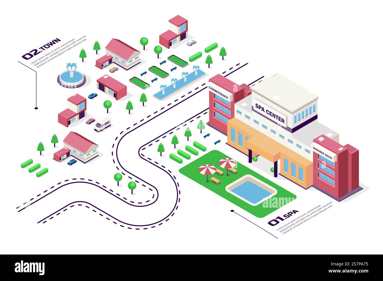 SPA center concept 3d isometric web infographic workflow process ...