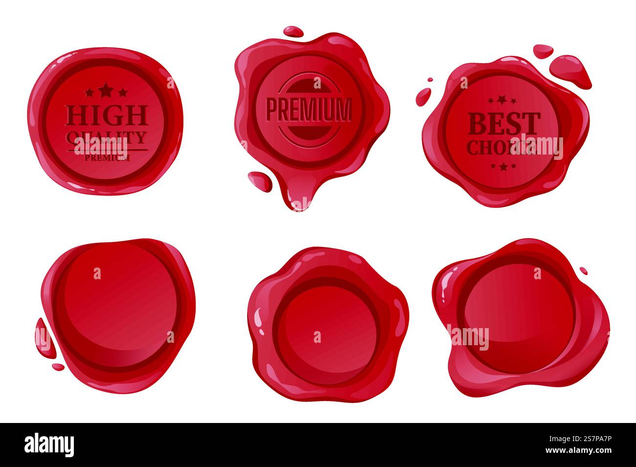 Wax seal set graphic elements in flat design. Bundle of red round ...