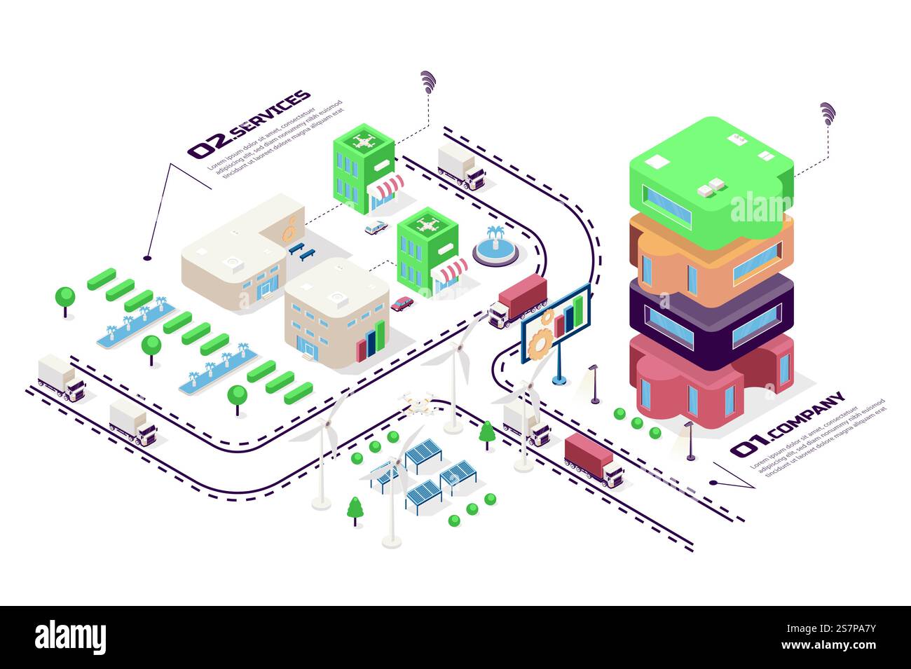 Development company concept 3d isometric web infographic workflow ...