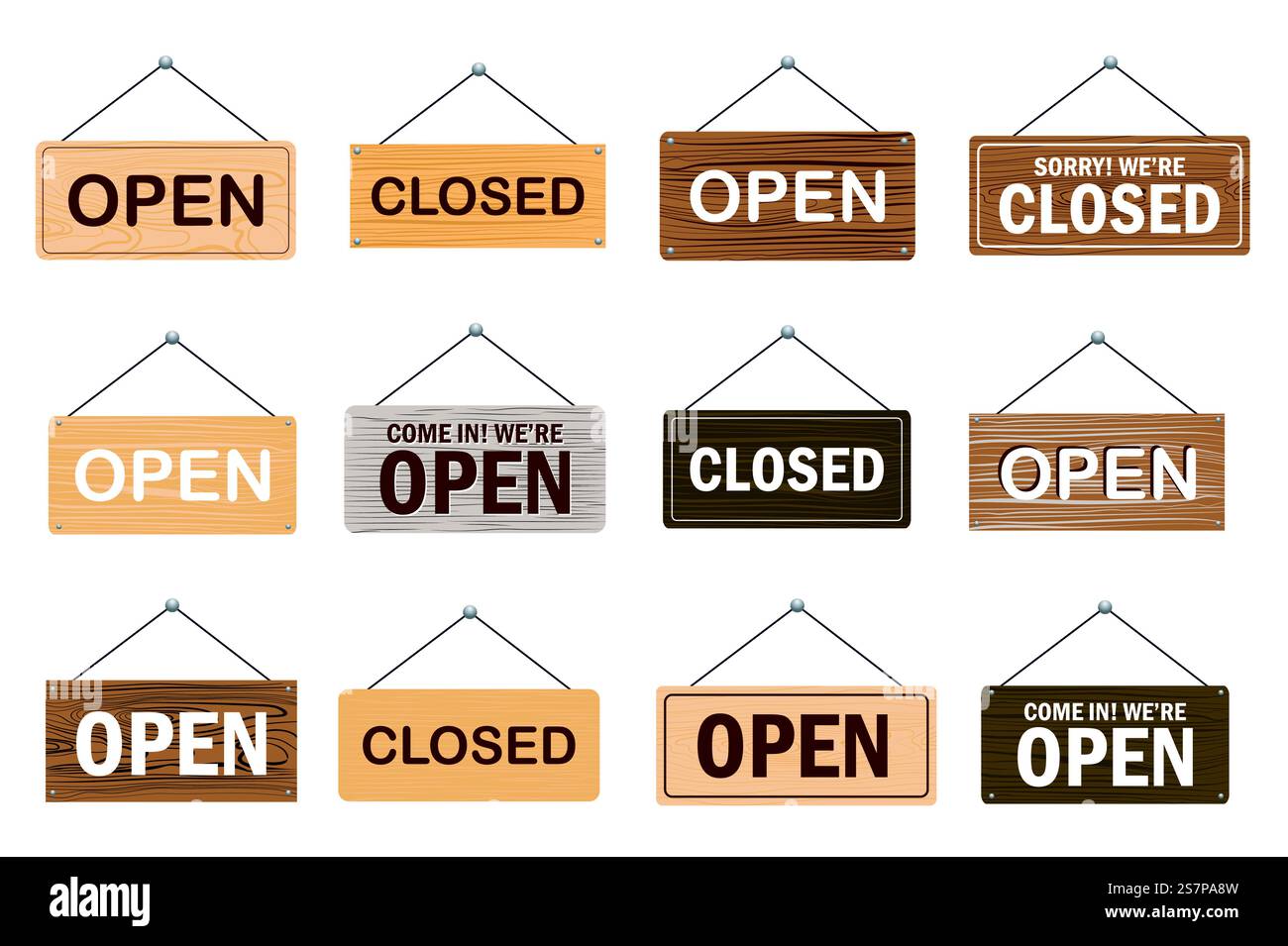 Open and closed signboards mega set elements in flat design. Bundle of ...