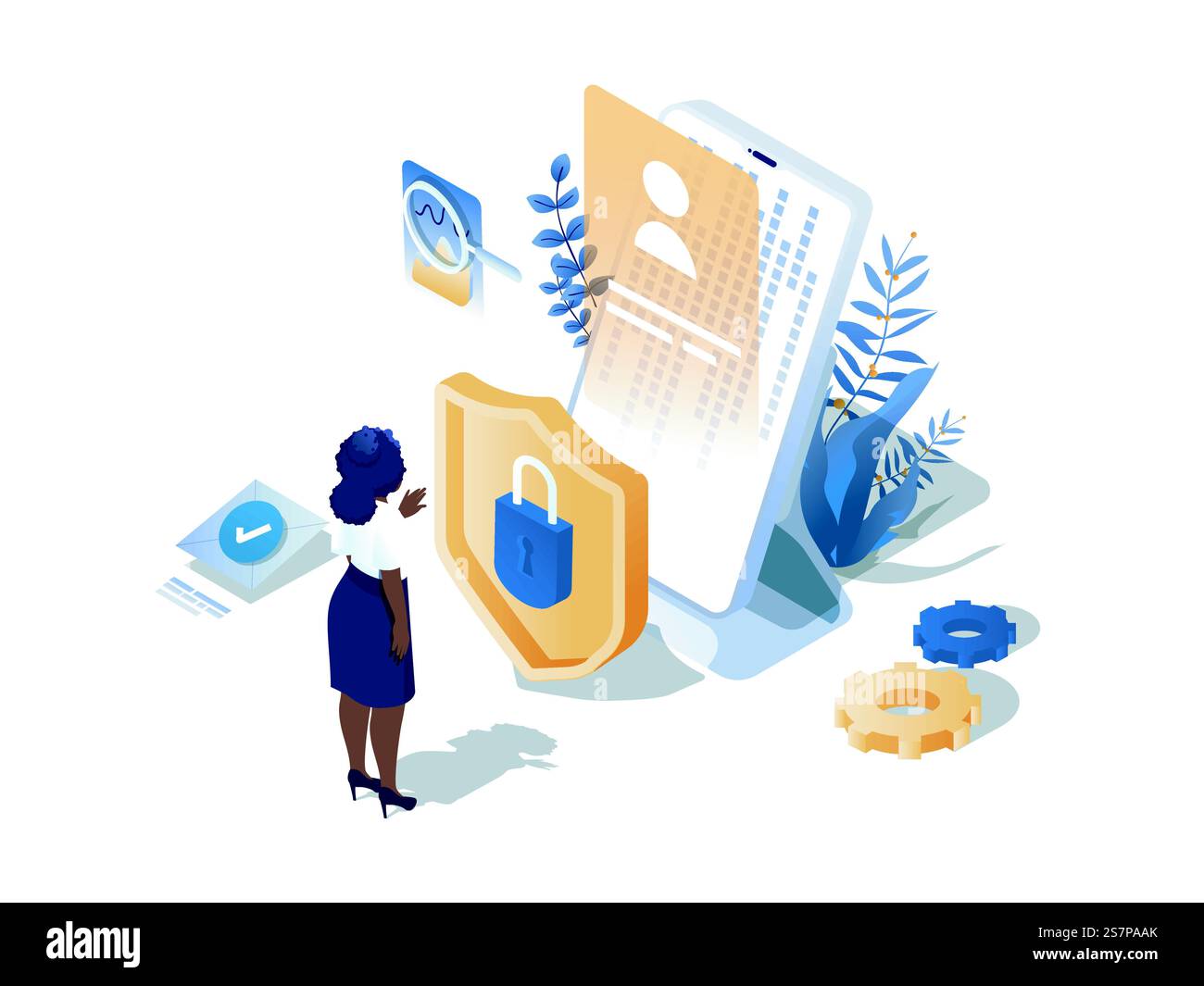 Fraud protection concept 3d isometric web scene. People protecting from hacker and internet data ...