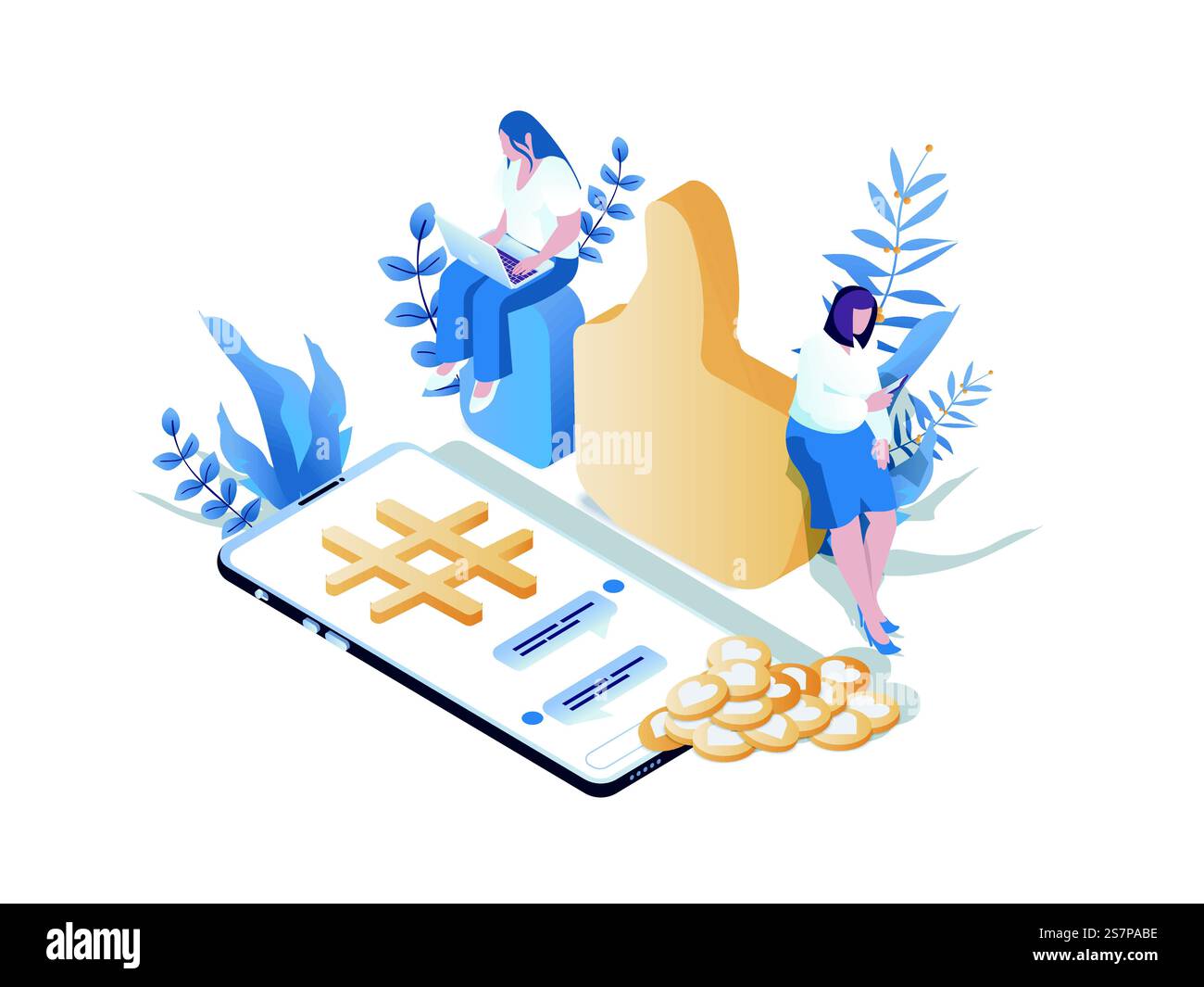 Social media platform concept 3d isometric web scene. People browsing ...