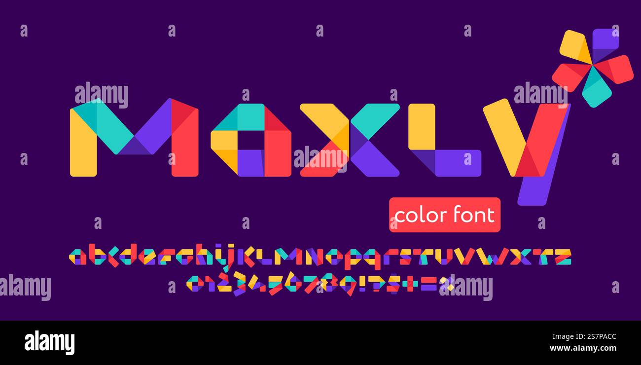 Alphabet made of overlapping lines. Vector paper multicolor origami ...