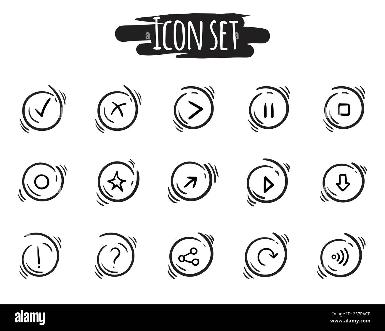 Black and white set of round buttons with symbols, arrows, signs and ...
