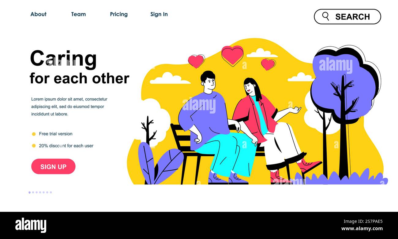 Caring for each other concept for landing page template. Happy man and ...