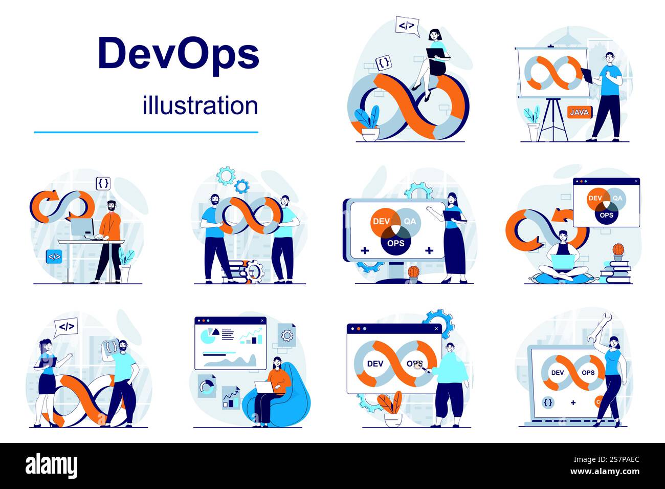 Programmer working isolated set in flat design people coding hi-res ...