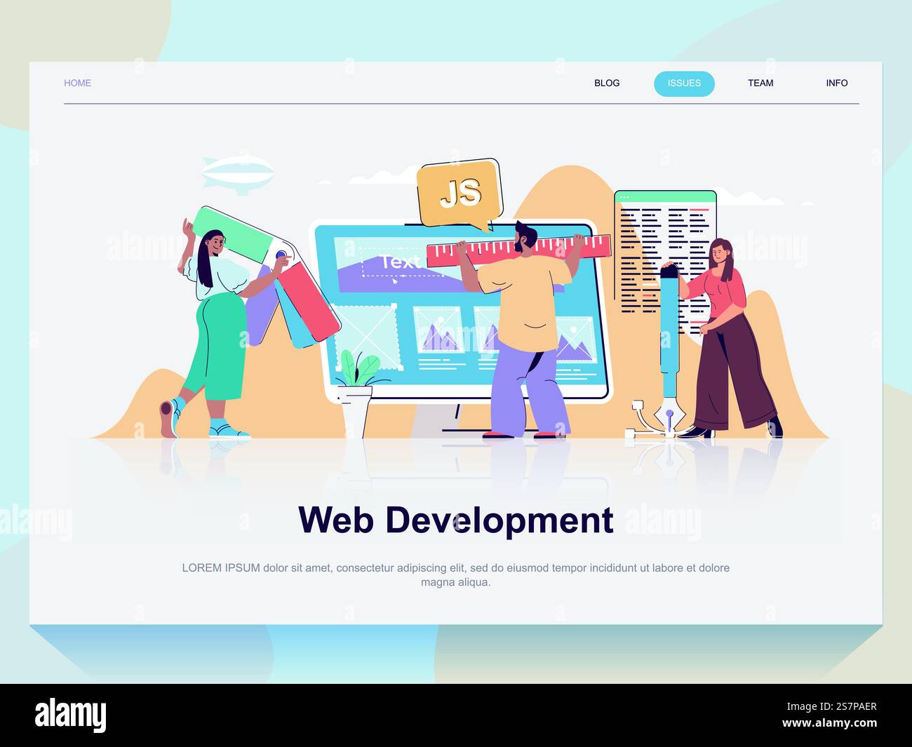 Web Development Concept For Landing Page In Flat Design Man And Woman Working On Ui Application