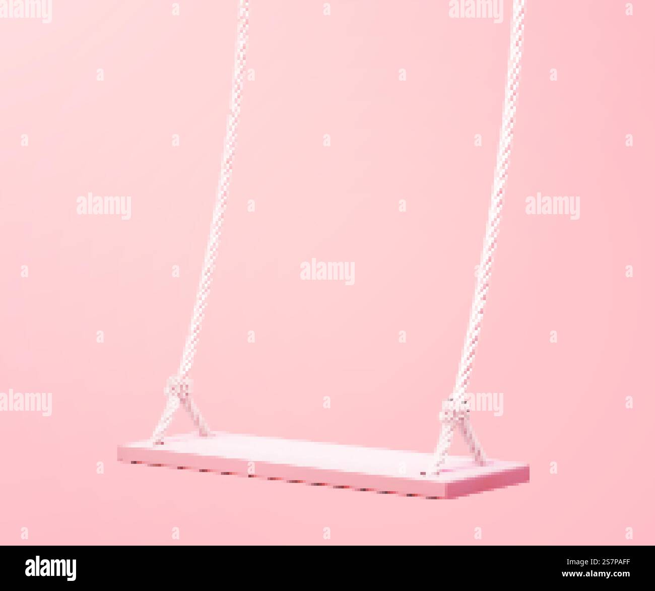 3D illustration of hanging wooden swing with rope isolated on light ...