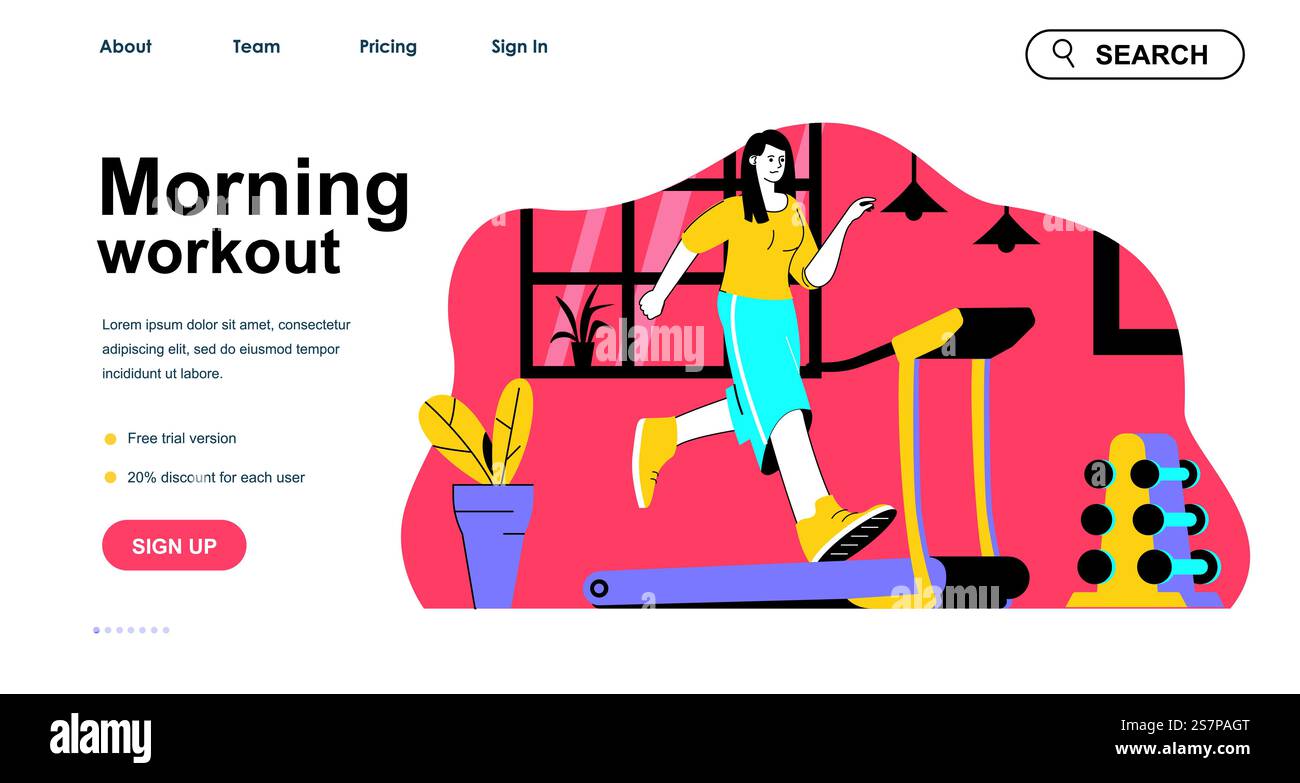 Morning workout concept for landing page template. Woman running on ...