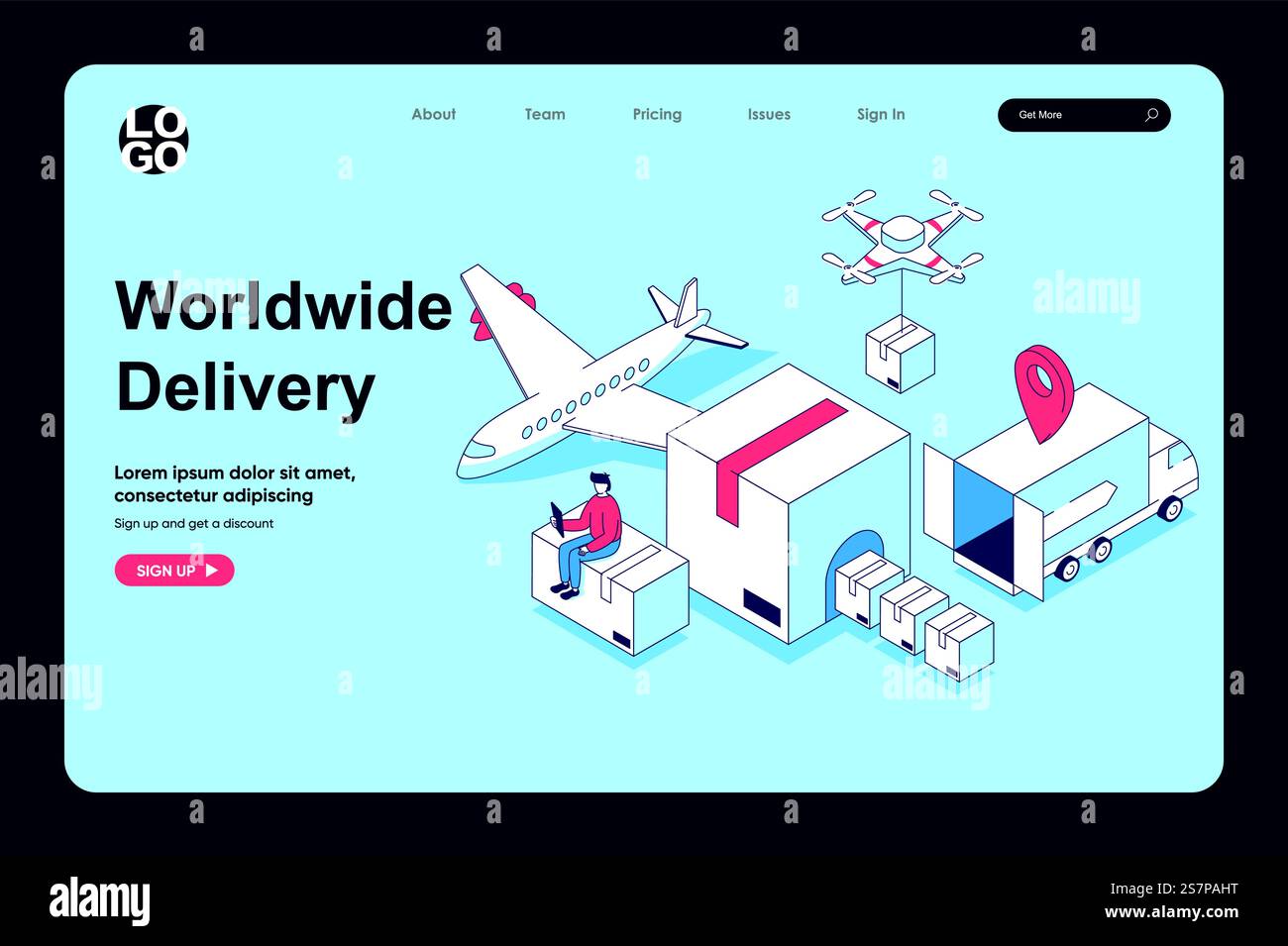 Worldwide delivery concept in 3d isometric design for landing page ...