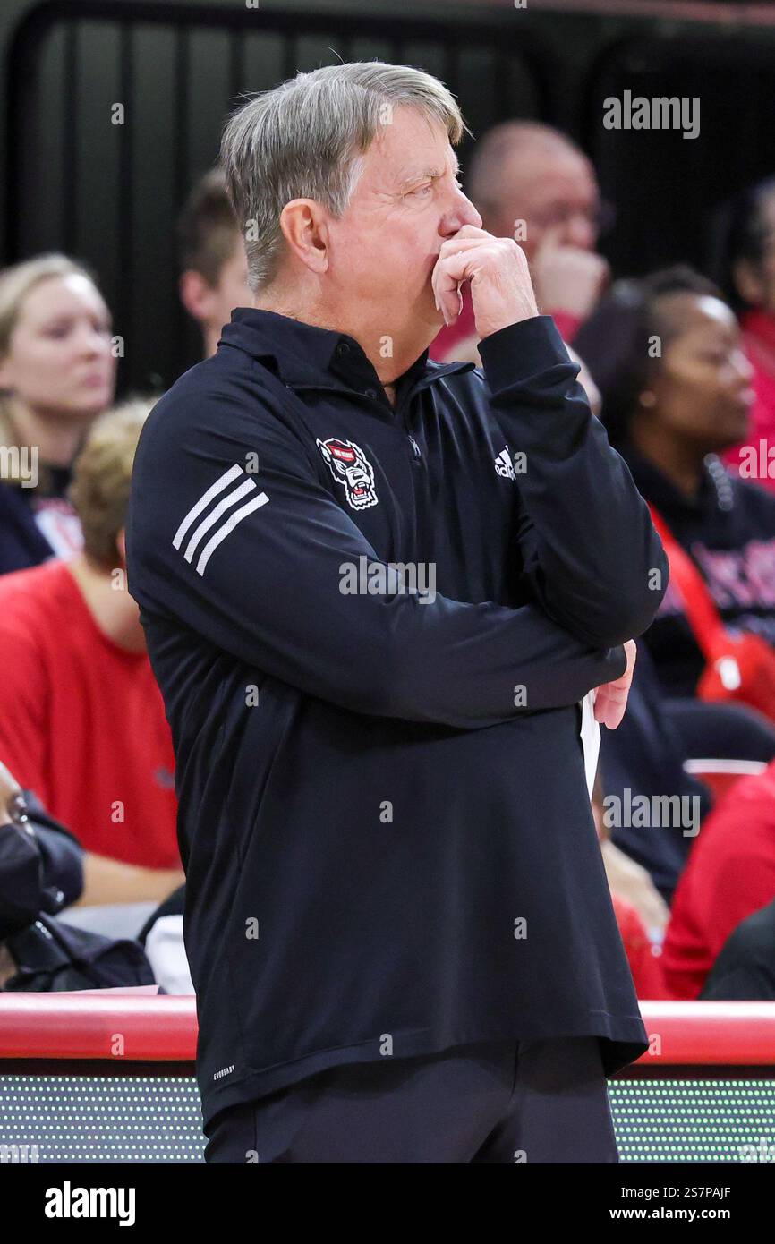 Raleigh, North Carolina, USA. 19th Jan, 2025. NC State Wolfpack head coach WES MOORE on the side ...