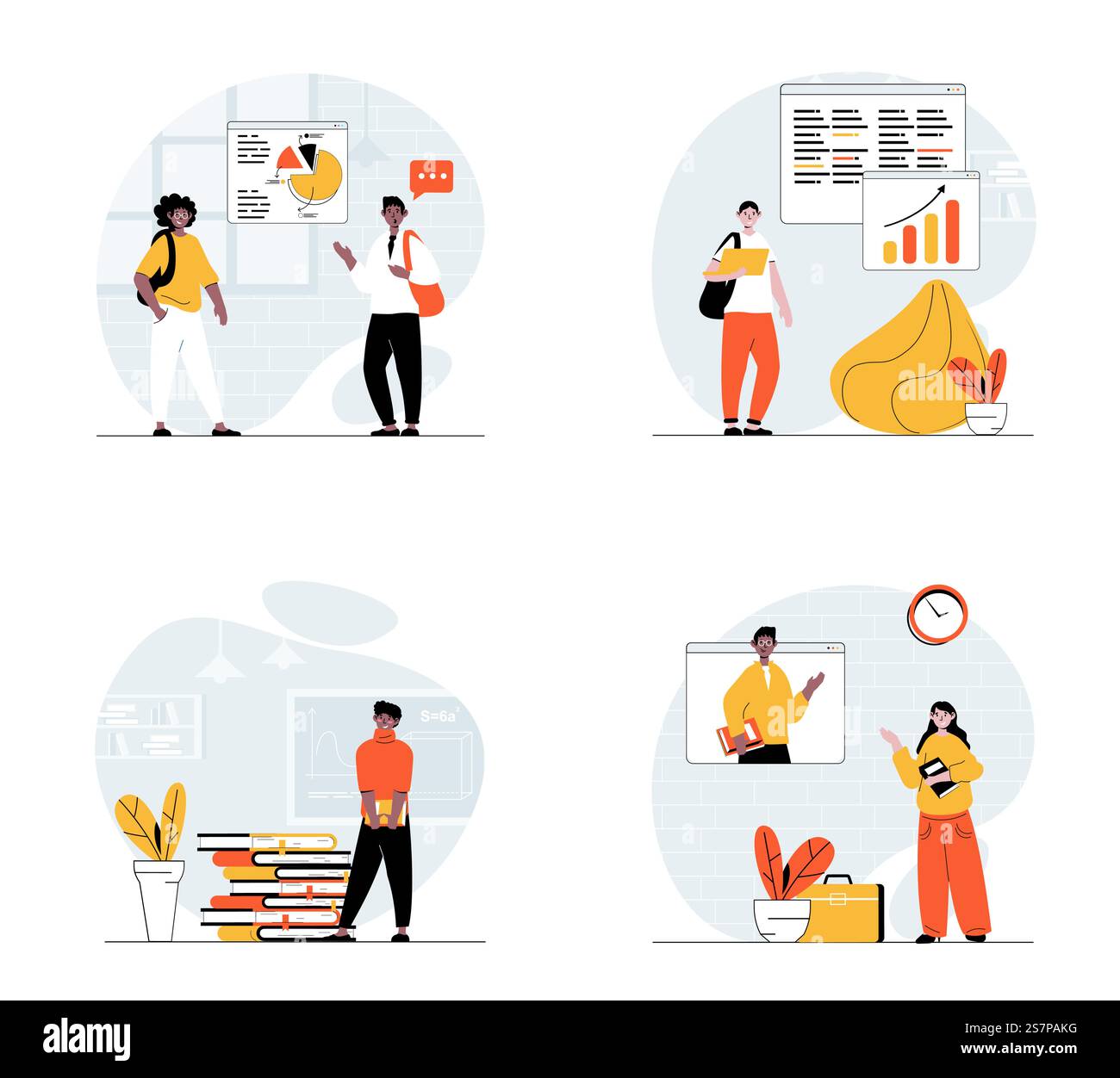 Education and learning concept with character set. Collection of scenes ...