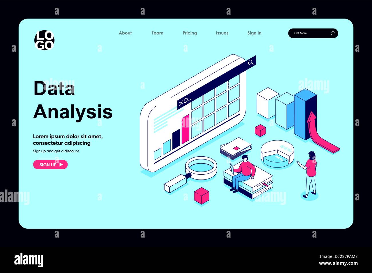 Data analysis concept in 3d isometric design for landing page template ...