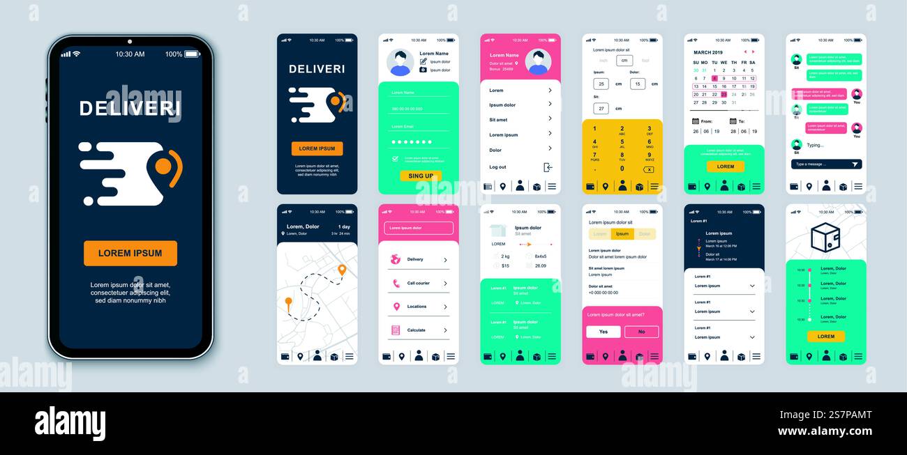 Delivery mobile app screens set for web templates. Pack of login ...
