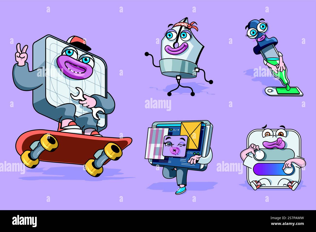Development concept with 3d cute cartoon characters set. Funny avatars ...