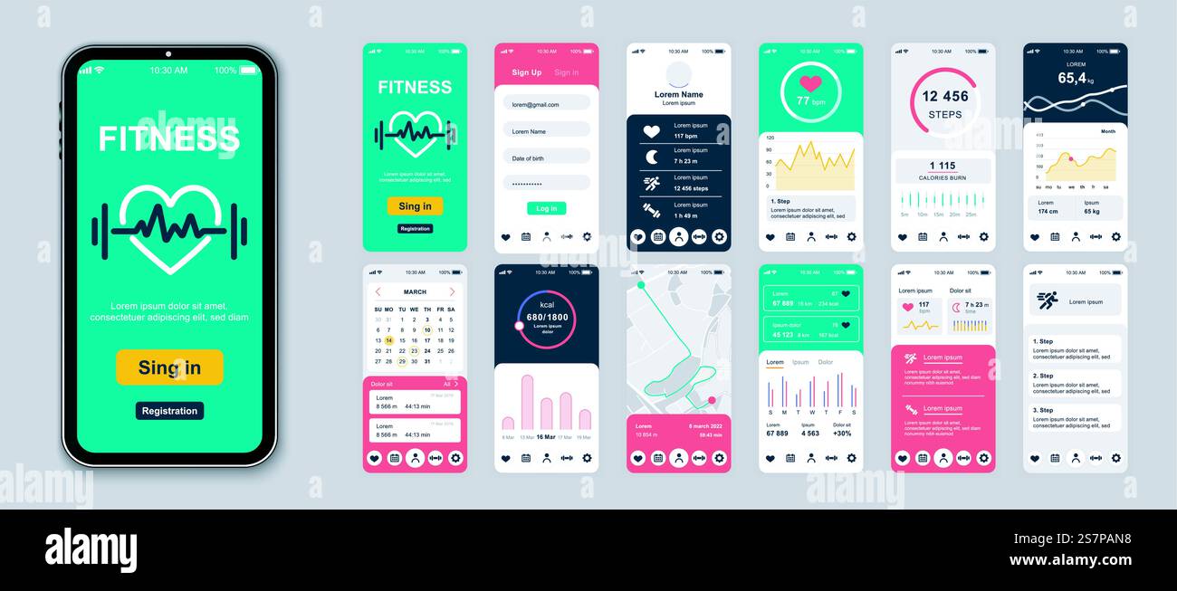 Fitness mobile app interface screens template set online account hi-res ...