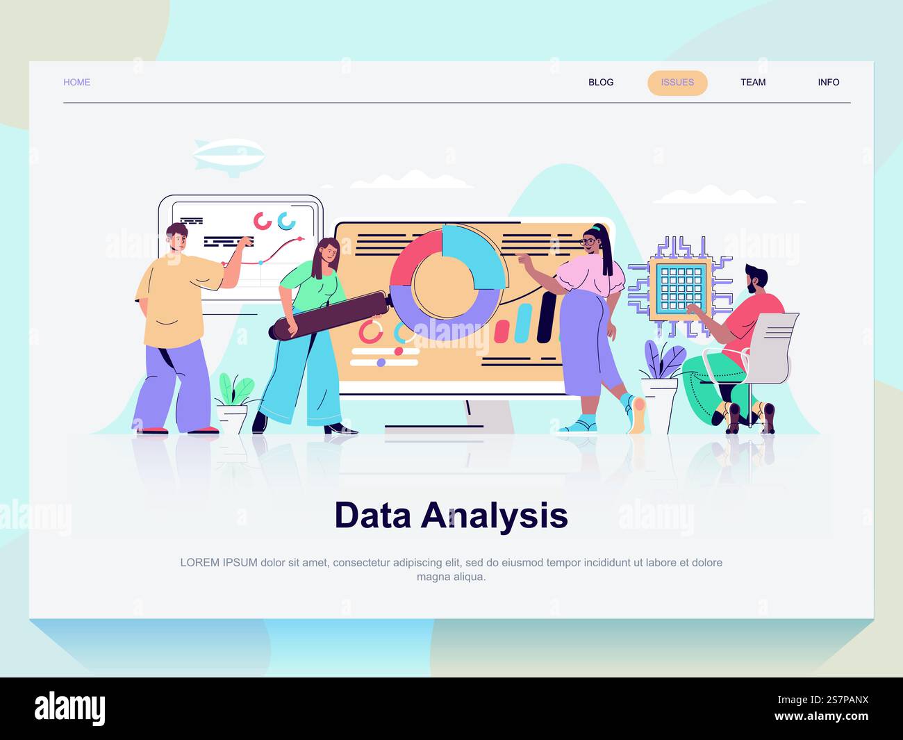 Data analysis web concept for landing page in flat design. Man and ...