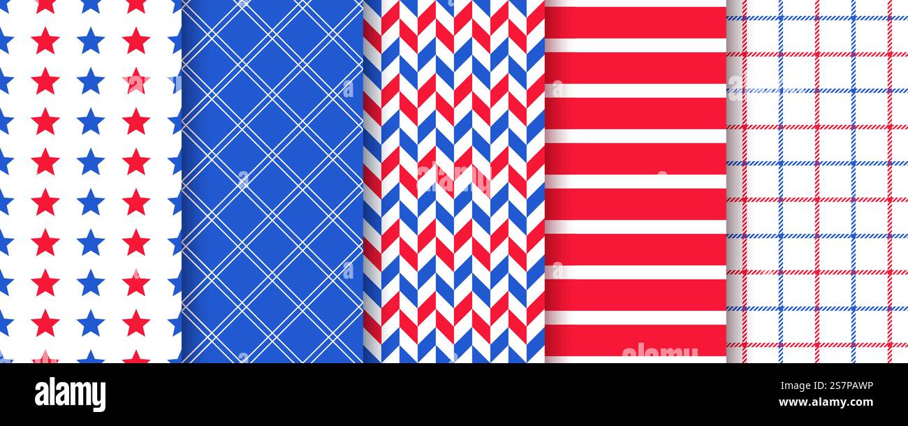 American backgrounds. 4th July seamless pattern. Patriotic prints. Set ...