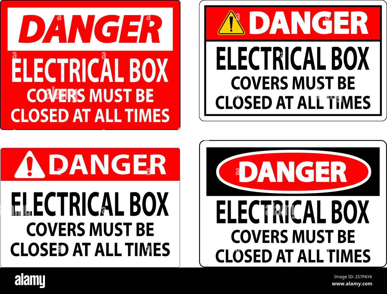 Danger Sign Electrical Box Covers Must Be Closed At All Times Stock ...