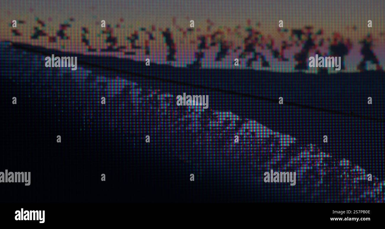 Broken screen. Damaged TV. Distorted pixel color grid of analog static ...
