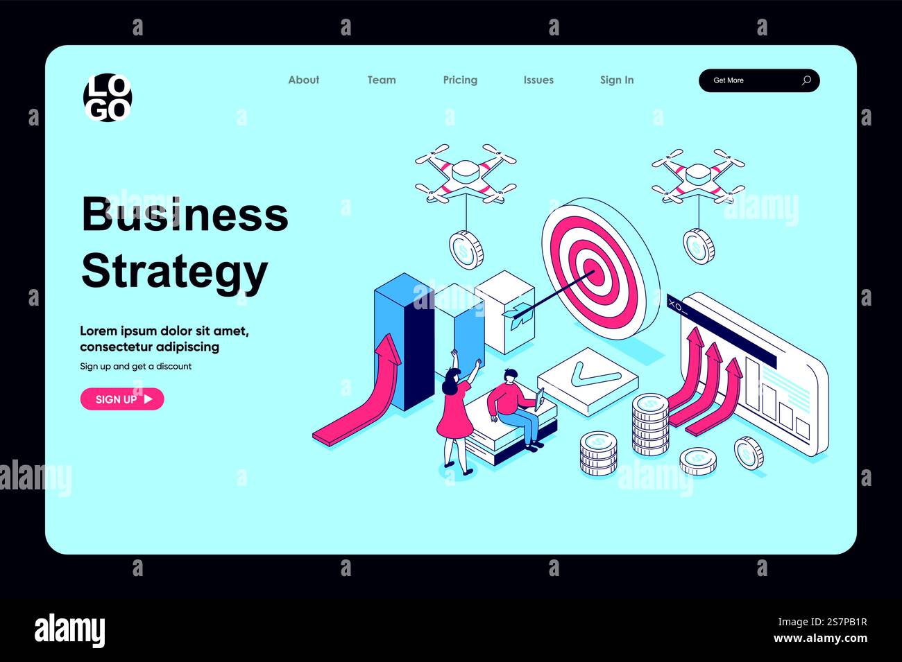 Business strategy concept in 3d isometric design for landing page ...
