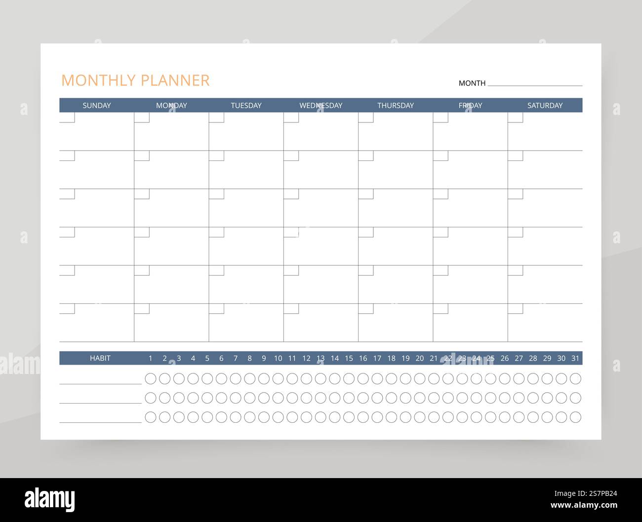 Monthly planner. Timetable for month with habit tracker. Week starts ...