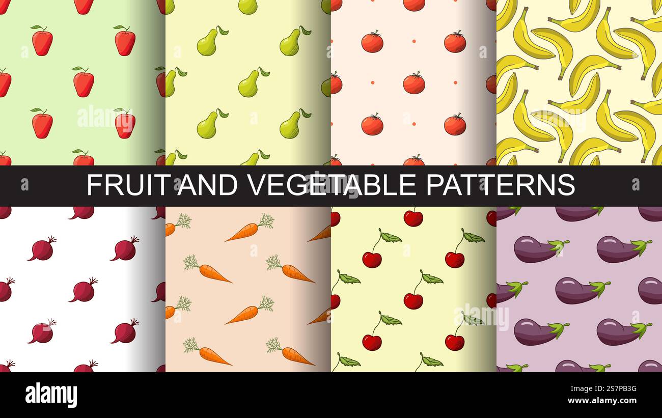 set of seamless fruit and vegetable patterns Stock Vector Image & Art ...