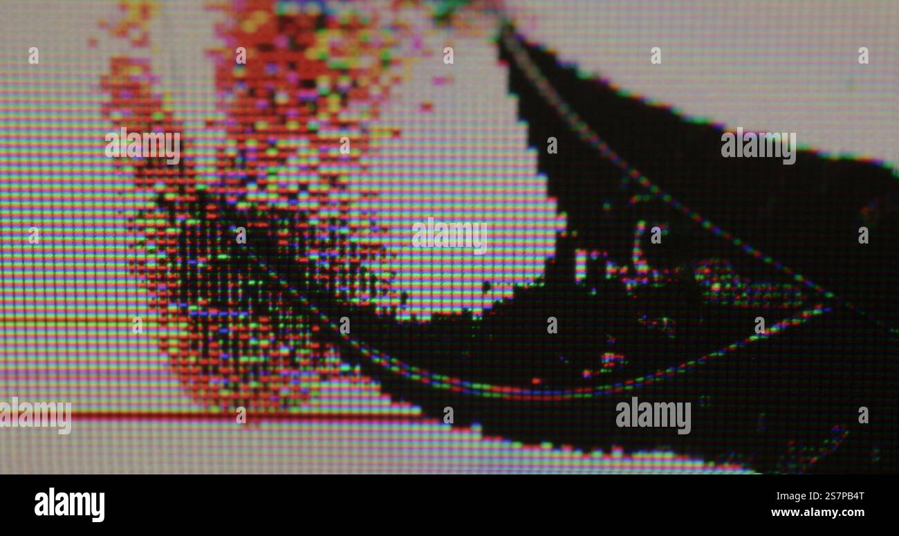 VHS noise. Damaged TV matrix. Grunge crack grainy pixel surface of ...